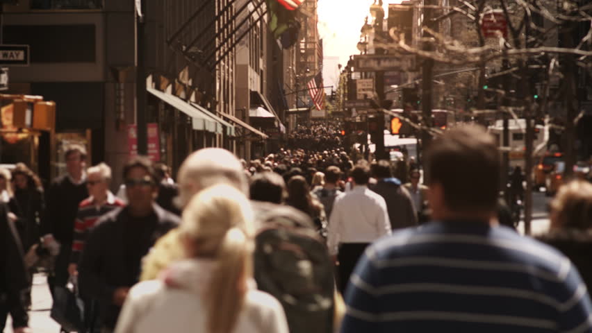 Large Crowd Of People Walking In A Big City Street. Anonymous Crowd ...