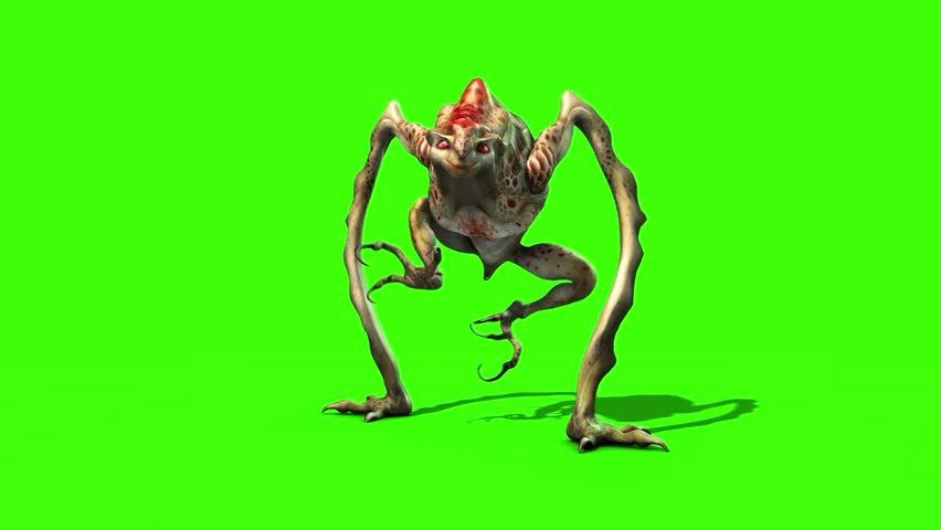 Monster Alien Long Leg Walks Loop Side 3D Animation Green Screen Stock ...