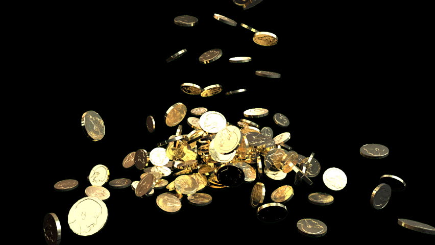 Coins Fall In Slow Motion. High Quality Dollar Coins Falling ...
