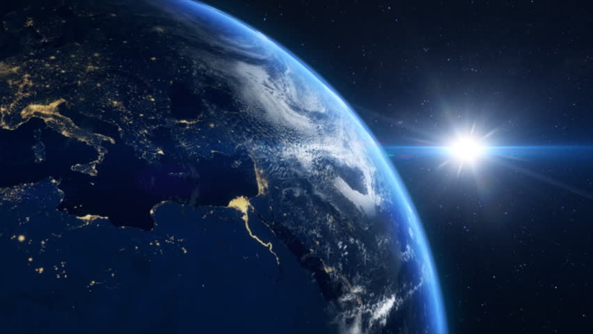 Close Up Of The Earth Rotating And Looping Forever With Moving Stars In ...