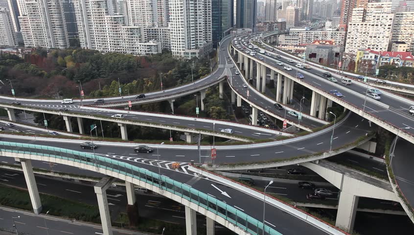 Time Lapse Aerial View Chinese Shanghai Busiest Highway, Freeway ...