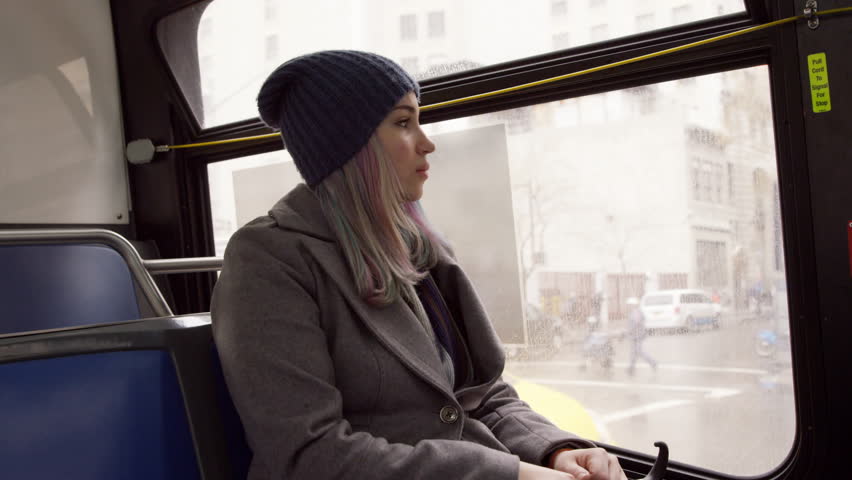 Pretty Urban Girl With Dyed Hair - Woman Riding MTA Subway Train ...